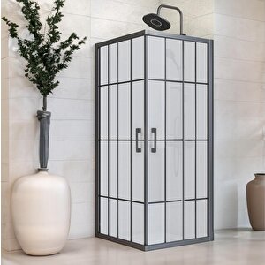 Durul Durul Duşakabin Kare 5mm Komple Buzlu Siyah Çizgi 75x80 cm ...