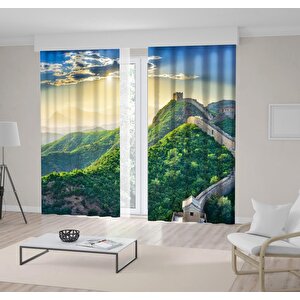 HengeHome Baskılı Fon Perde Çin Seddi Manzarası Doğa Desenli Yeşil ...