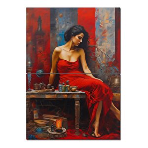 Tablomega Kırmızı Elbiseli Kadın Art Mdf Tablo 70cmx 100cm | Tablo