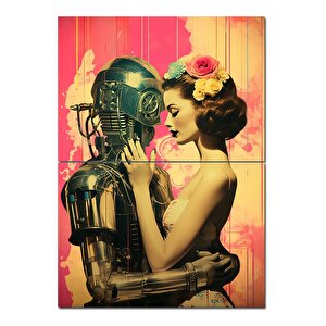 Tablomega Retro Kadın Ve Robot Art Mdf Tablo 70cmx 100cm | Tablo