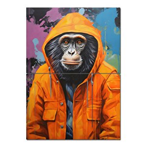 Tablomega Turuncu Kapşonlu Maymun Modern Ahşap Tablo 70cmx 100cm | Tablo