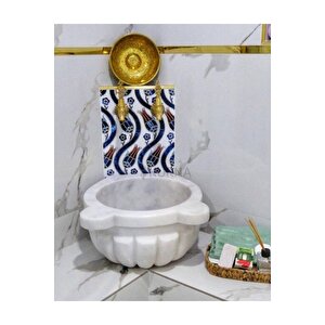 MIARIK DESIGN Beyaz Mermer Kavun Dılım Kurna | Banyo Seti