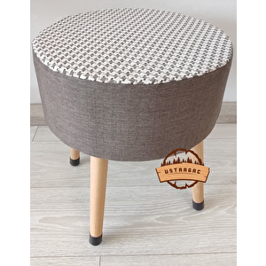 Ustaagac Puf Koltuk Tabure // Kahve Keten Örme Kaz Ayağı // Ahşap ...