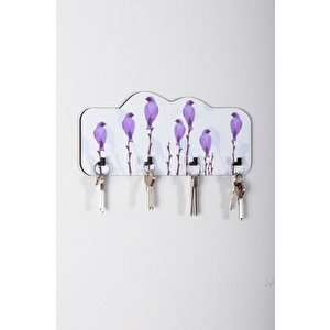 Sume Dekoratif Şık Tasarımlı Mor Kuş Desenli Anahtar Askısı Ahşap ...