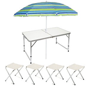 Funky Chairs Funky Chairs Şemsiyeli Tabureli Katlanabilir Piknik Masası ...