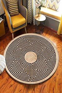 Karnaval Home Siyah Labirent Desenli Yuvarlak Jüt Örme Doğal Hasır ...